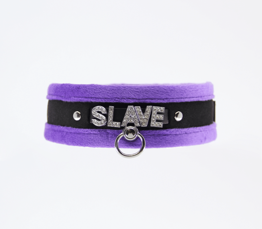 Diamanté ‘Slave’ Fluffy Collar in 4 Colours | Love In Leather